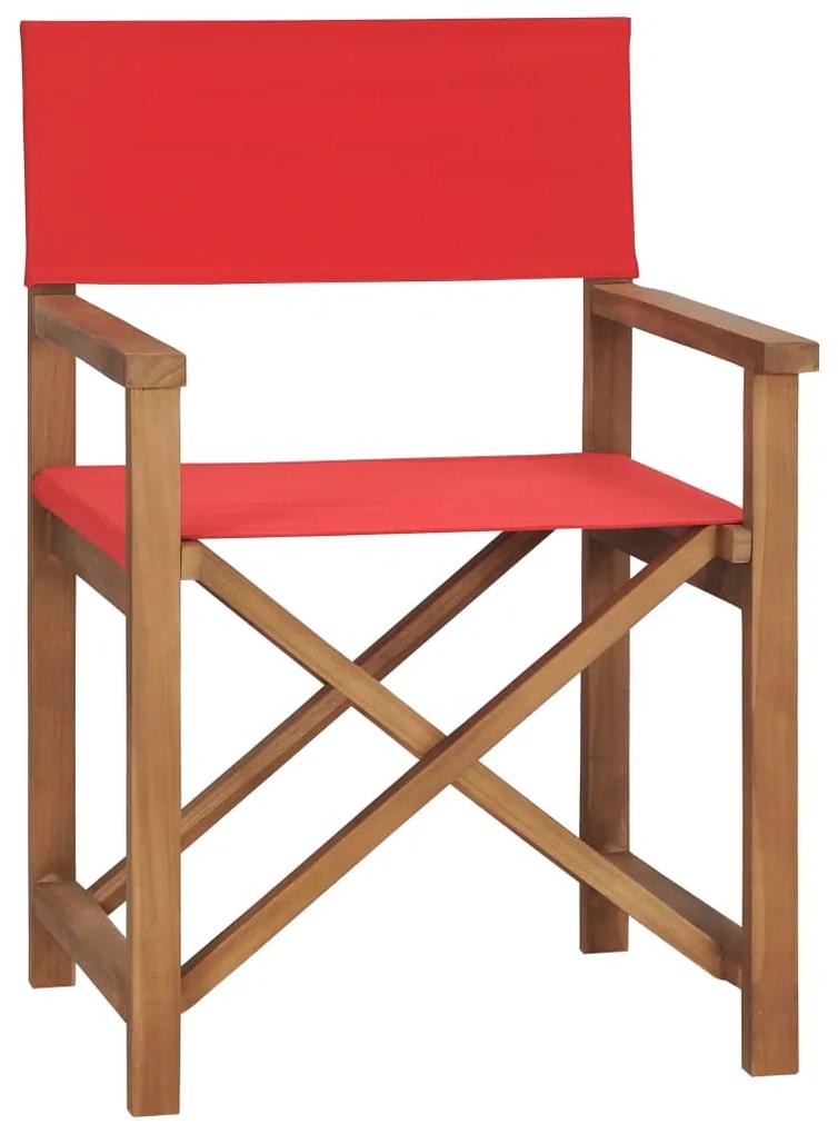 Režisérská židle masivní teakové dřevo červená,  47414