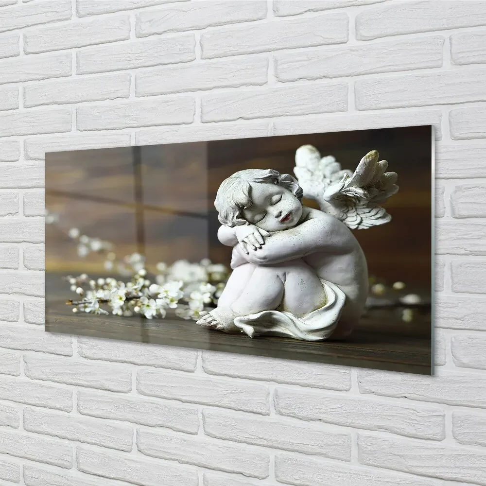 Obraz na skle Spící anděl květiny 140x70 cm | BIANO