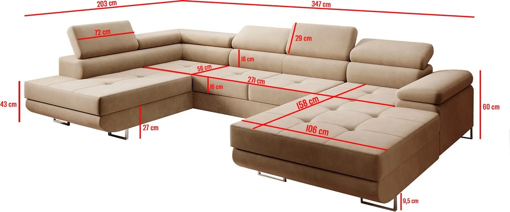 Eka Rohová sedačka WILIAM U, 347 cm Roh pohovky: Levý roh, Barva látky: Hnědá (Monolith 15)