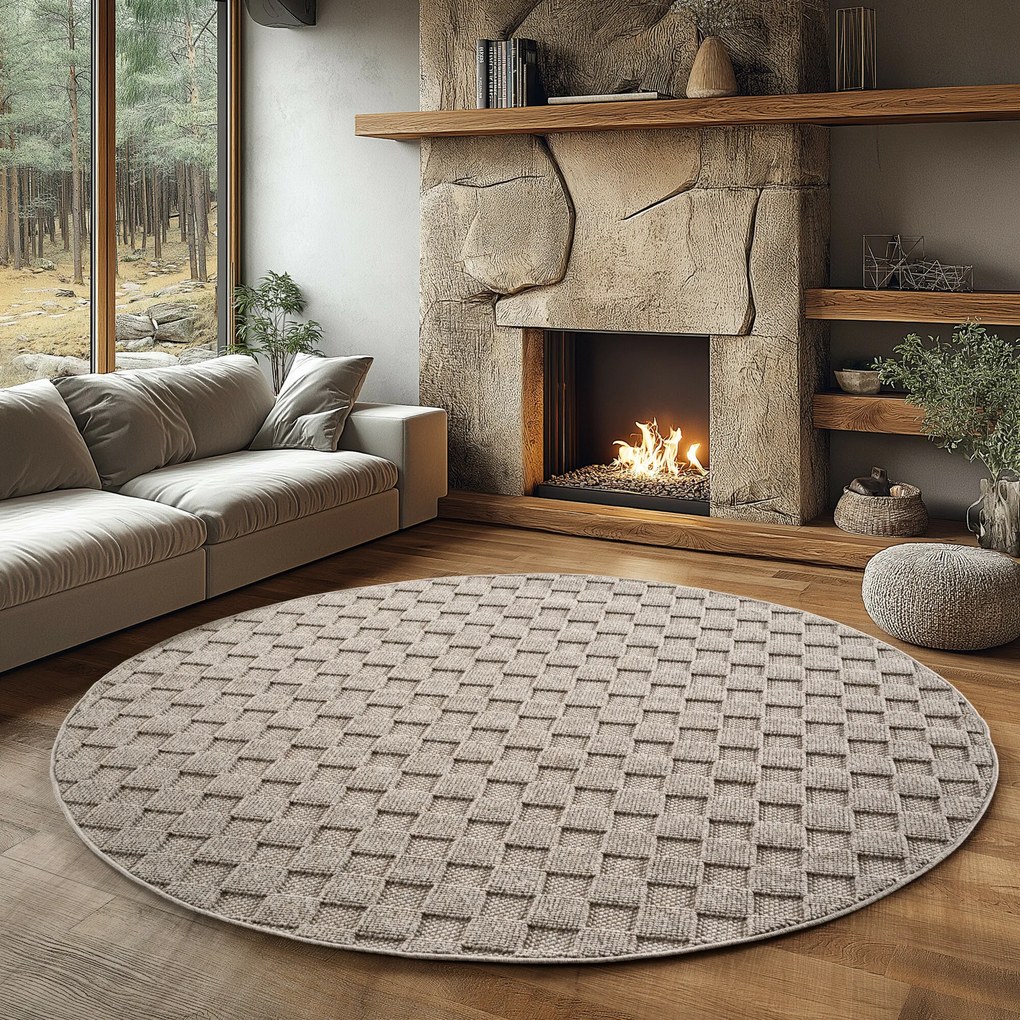 Ayyildiz, Kusový koberec Helix 2203 beige kruh, 200x200, béžová, chodba / předsíň