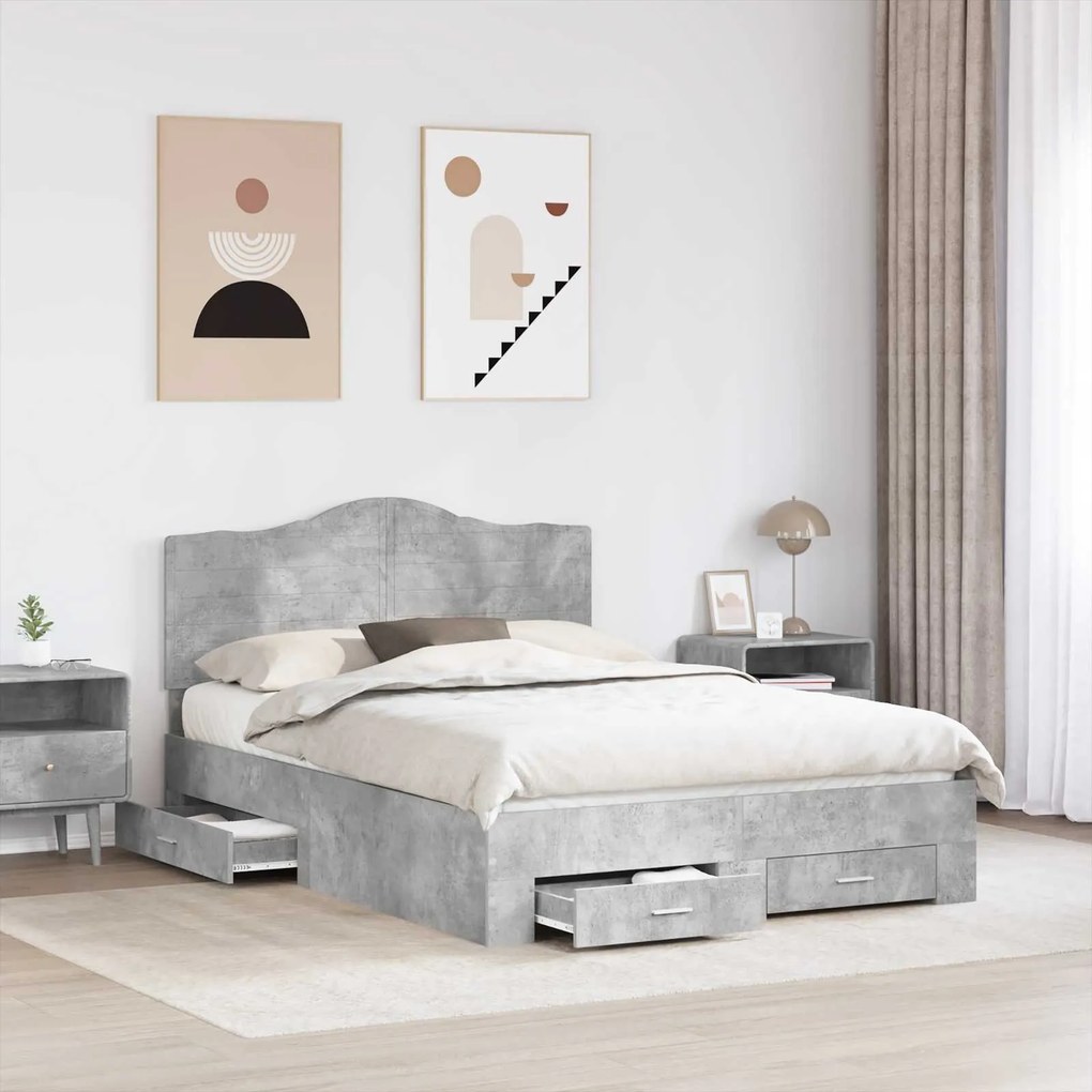Rám postele s čelo Betonově šedá 140 x 190 cm Kompozitní dřevo 3413606