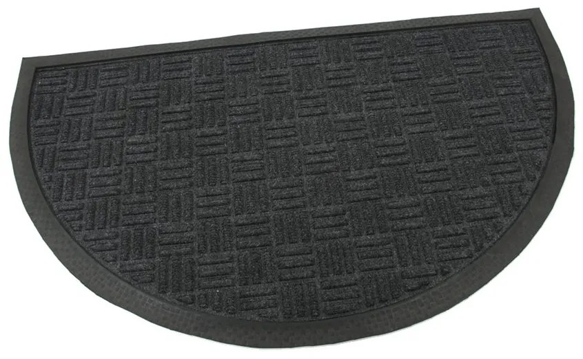 Černá textilní gumová vstupní čistící půlkruhová rohož Criss Cross, FLOMAT - délka 45 cm, šířka 75 cm a výška 0,8 cm