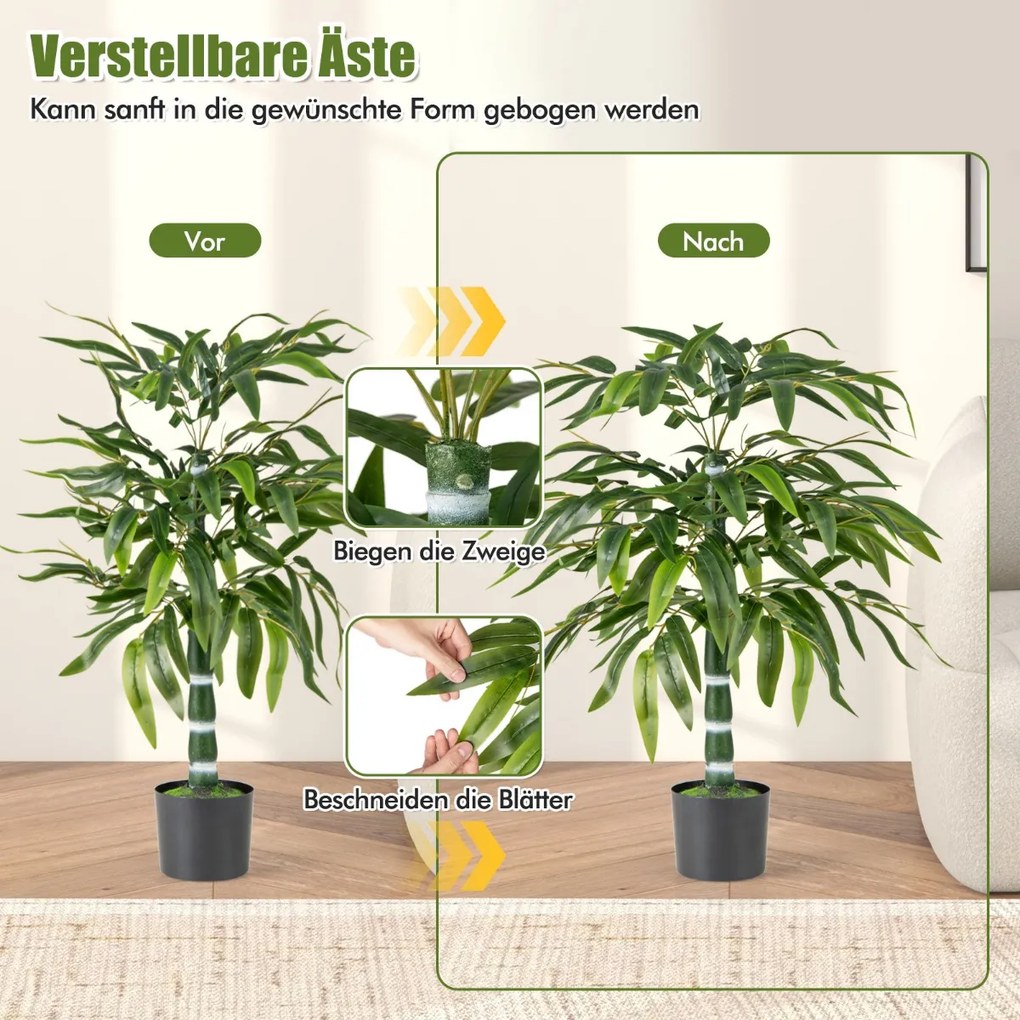 Costway Sada 2 umělých rostlin Bambus 100 cm Umělý strom s květináčem Umělá