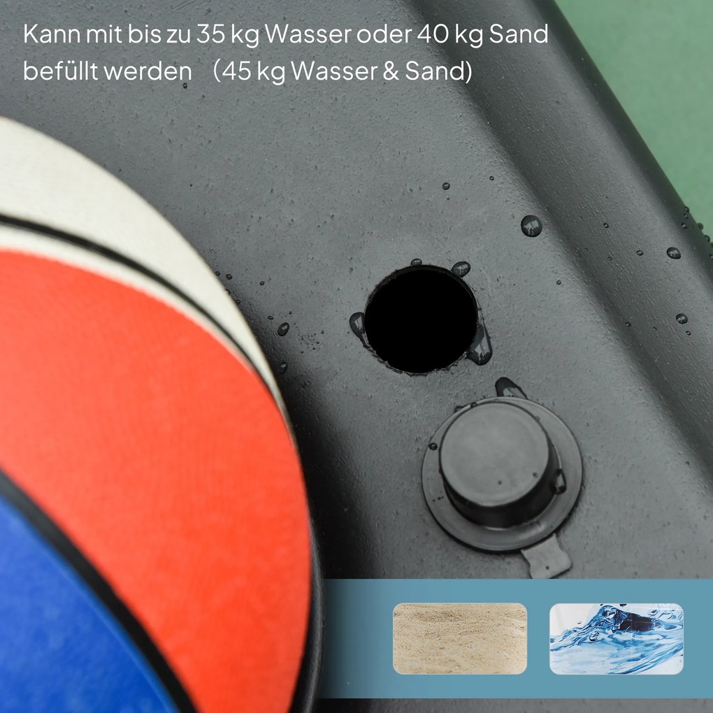 HOMCOM Venkovní basketbalový koš pro teenagery, 160-210 cm Výškově nastavitelný basketbalový stojan s kolečky