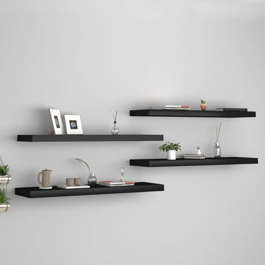 Plovoucí nástěnné police 4 ks černé 90 x 23,5 x 3,8 cm MDF 323840