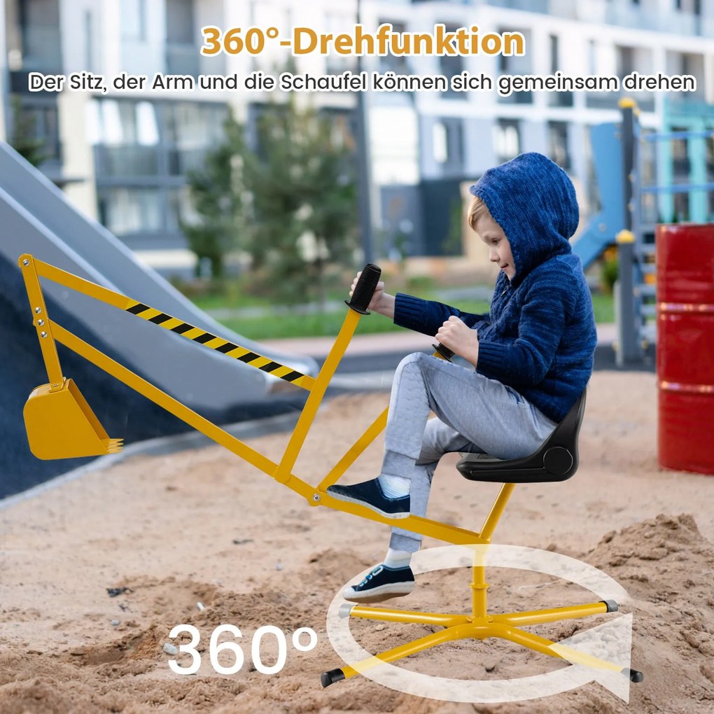 Costway Sedačkové rypadlo 360° otočné rypadlo pro sezení na kovu s lopatou a 2
