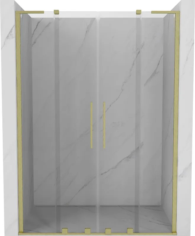 Mexen Velar L Duo, posuvné sprchové dveře do otvoru 160 cm, 8mm čiré sklo, zlatá matná, 871-160-003-02-55