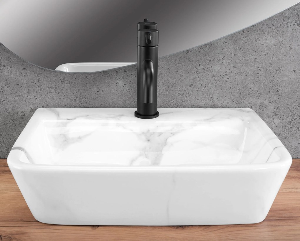 Rea Altea, umyvadlo na desku 455x360x120 mm, bílá imitace kamene - Cloudy, REA-U9242