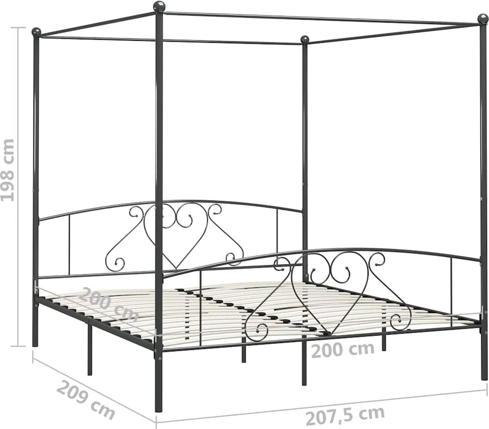 Rám postele s nebesy šedý kovový 200 x 200 cm 284446