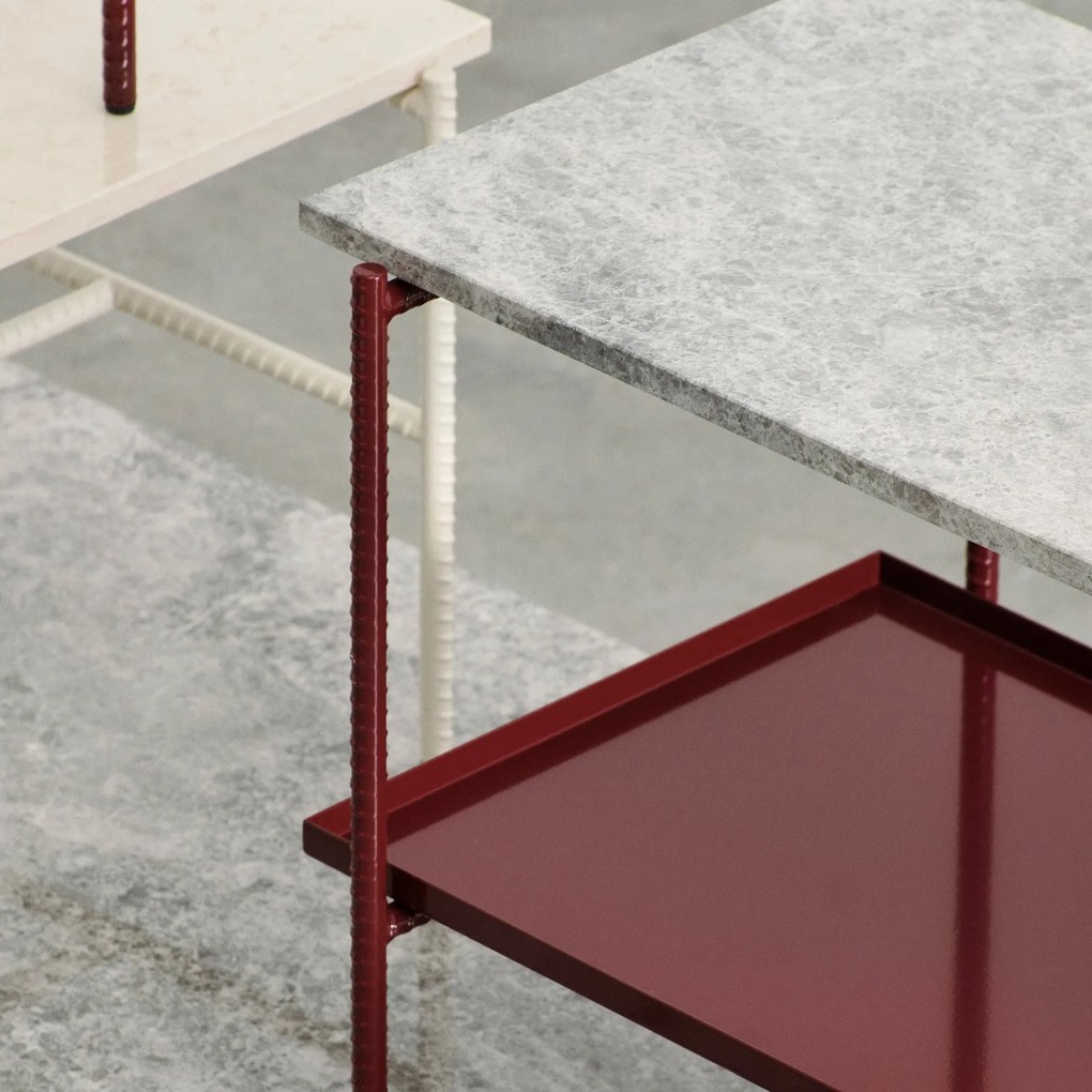 HAY Stolek Rebar Side Table, 75x44, Red + Grey Marble