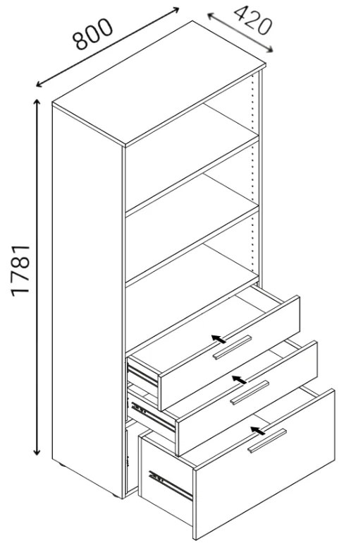 Kancelářská skříň s kombinovanými zásuvkami PRIMO WOOD, 800 x 420 x 1781 mm, ořech
