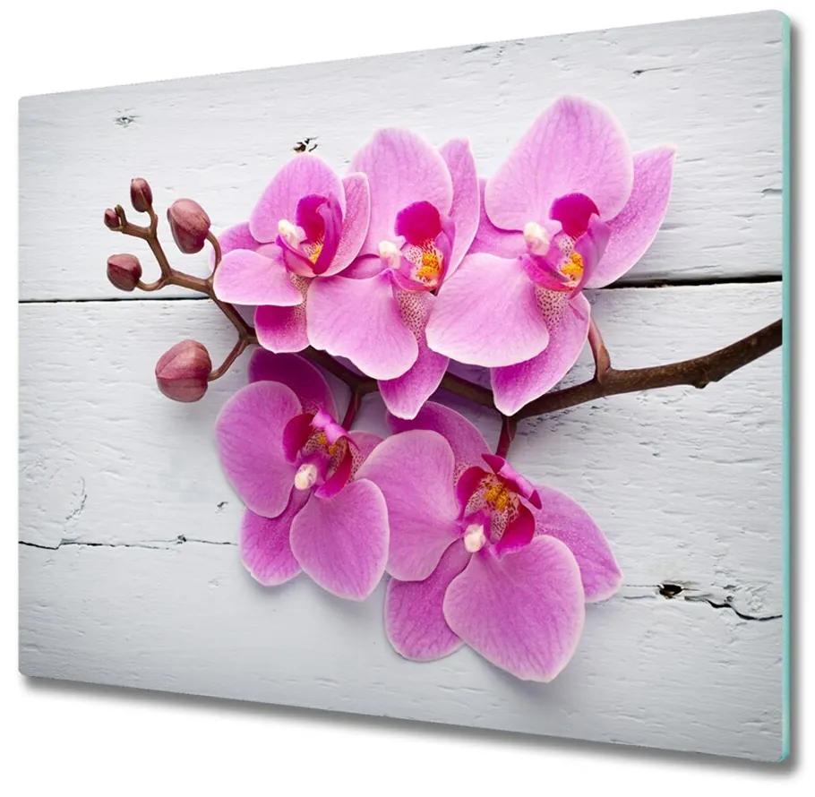 Skleněná krájecí deska Orchidej na dřevo