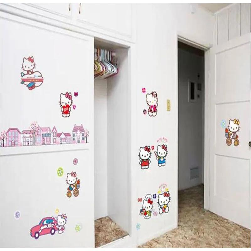 Živá Zeď Samolepka na zeď Hello Kitty s domečky