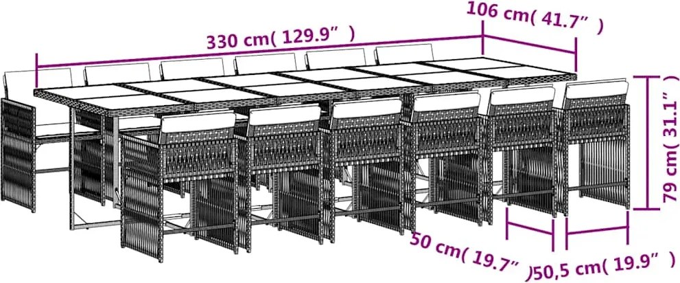 13dílný zahradní jídelní set s poduškami béžový polyratan 3211666