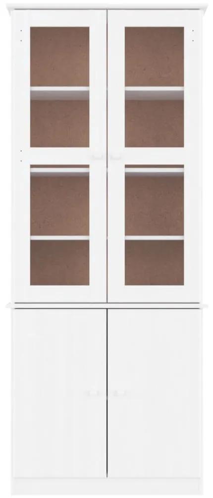 Prosklená vitrína ALTA bílá 77x35x186,5 cm masivní borové dřevo,  353950