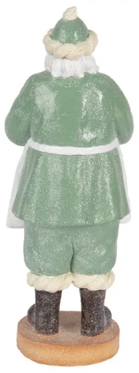 Vánoční dekorace Santa Claus pekař s perníkovým domečkem v zeleném šatu – 11x11x30 cm
