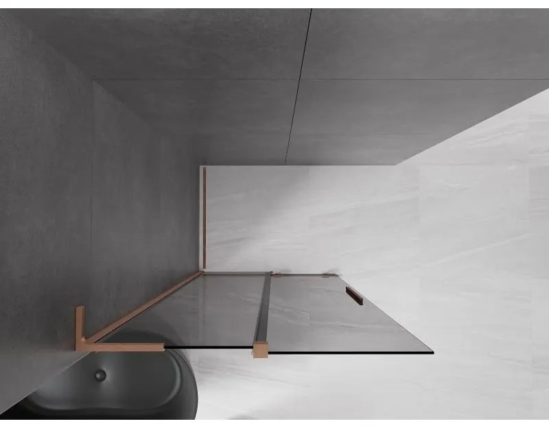 Mexen Velar L, posuvná sprchová zástěna Walk-in 110 x 200 cm, 8mm šedé sklo, měděná matná, 871-110-003-43-65