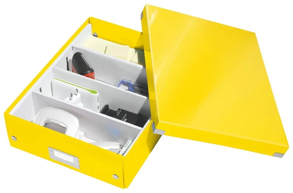 Žlutý kartonový úložný box s víkem 28x37x10 cm Click&amp;Store – Leitz