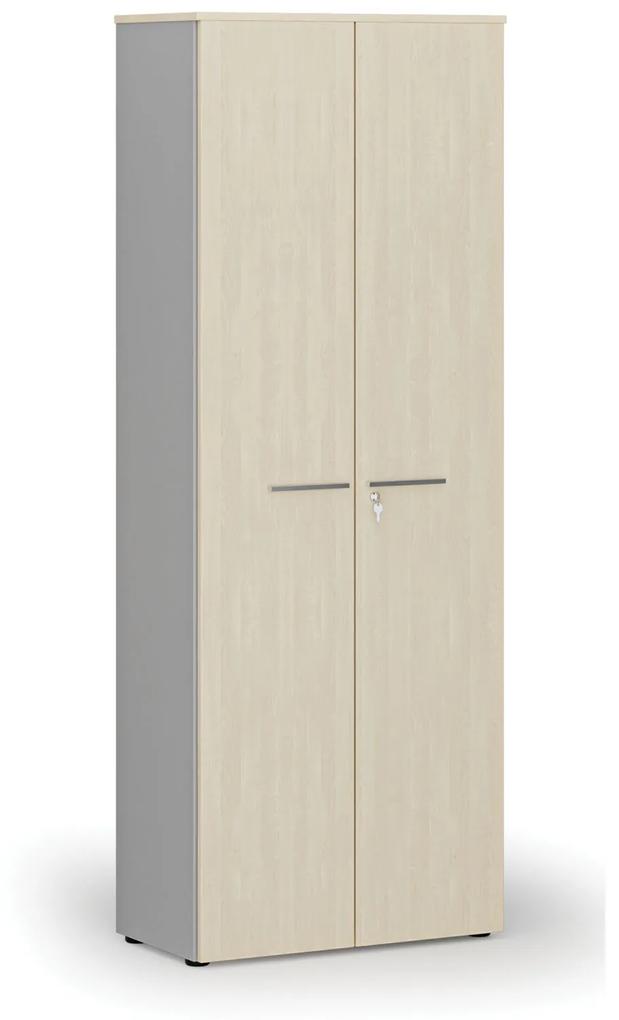 Kancelářská skříň s dveřmi PRIMO GRAY, 2128 x 800 x 420 mm, šedá/bříza