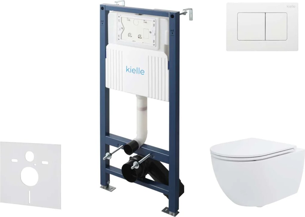 kielle Genesis New - Set předstěnové instalace, klozetu Oudee, Vortex Rimless+, sedátka softclose a tlačítka Gemini New III, lesklá bílá 30502SS07