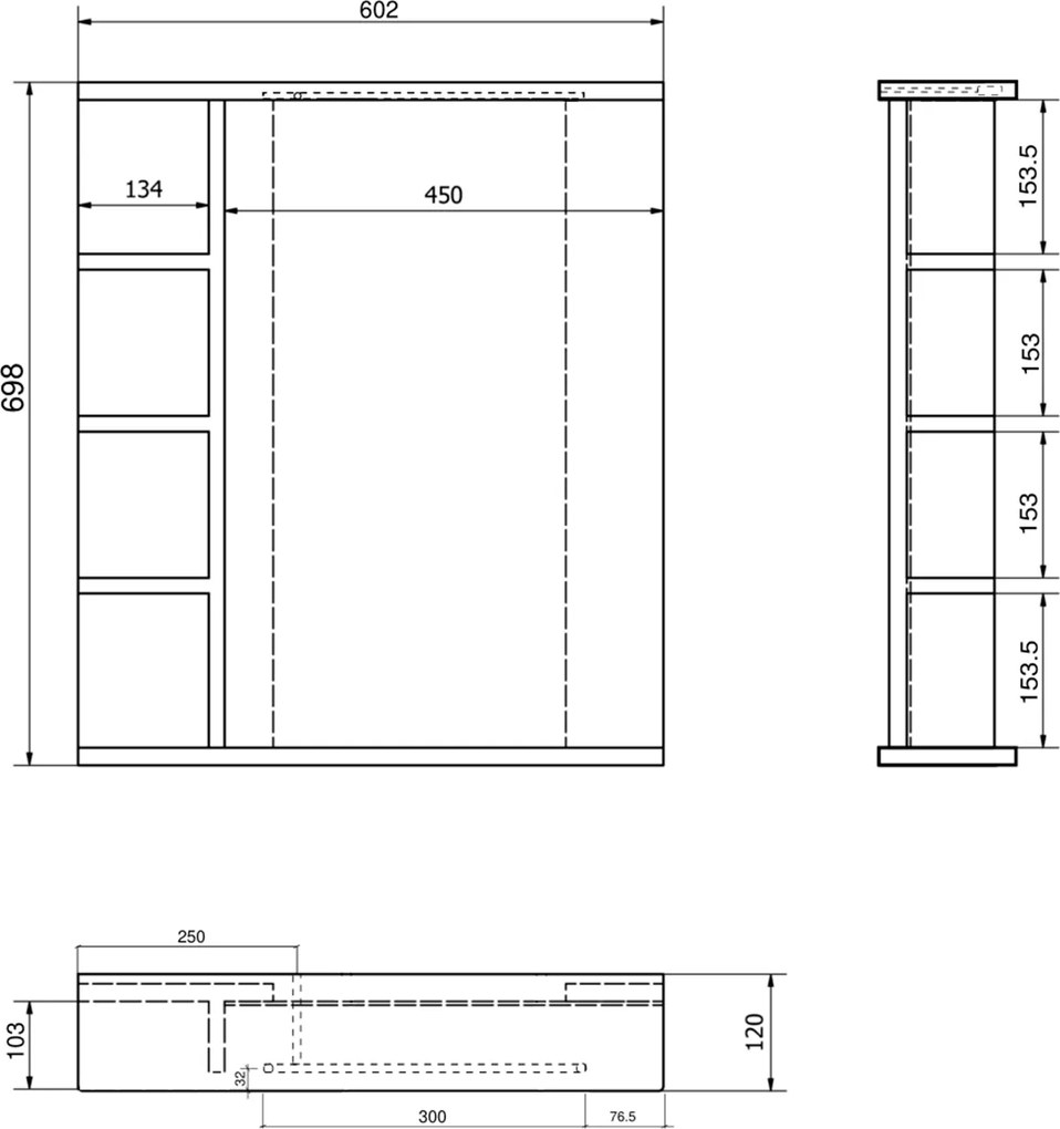 Aqualine Aqualine, KORIN STRIP zrcadlo s LED osvětlením a poličkami 60x70x12cm, KO370S