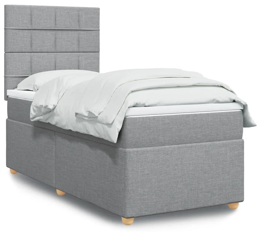 Box spring postel s matrací světle šedá 90x190 cm textil