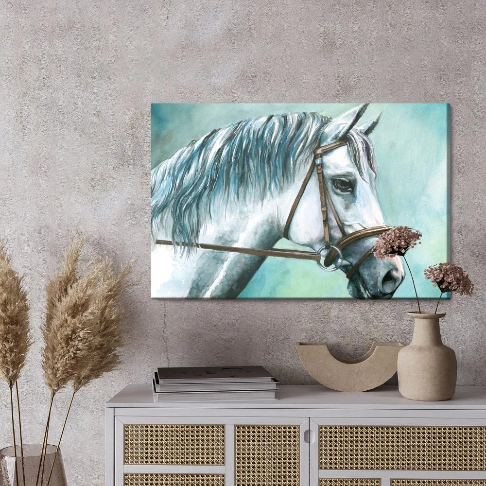 Obraz Bílý Kůň Jak Maloval Nedostatek Nedostatek Plátno Canvas 30x20