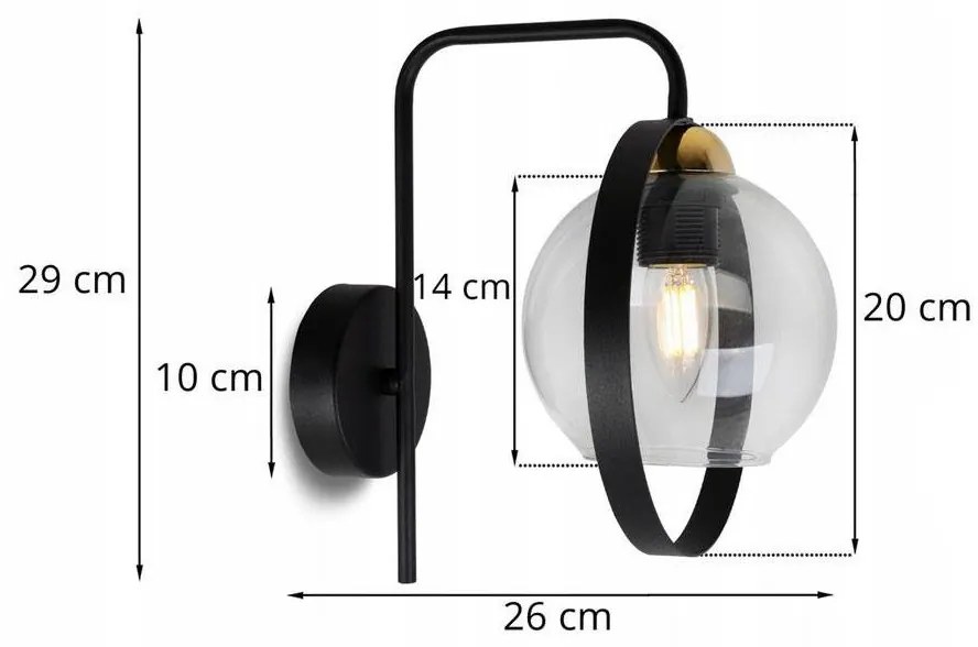 Nástěnné svítidlo Haga Ring, 1x transparentní skleněné stínítko (výběr ze 3 barev uchycení)