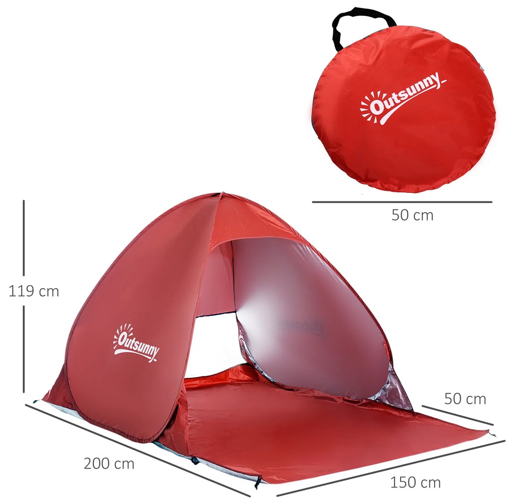 Outsunny beach shell pop up stan 200x150x119cm rychlé automatické stavění z polyesteru v červené barvě pro pláž a kempování | Aosom.de
