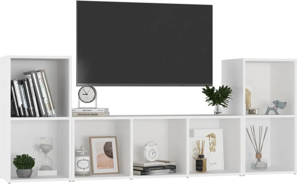 3dílný set TV skříněk bílý dřevotříska 3080015