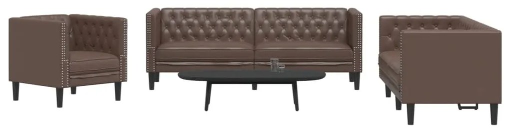 3dílná sedací souprava Chesterfield hnědá umělá kůže 3209269