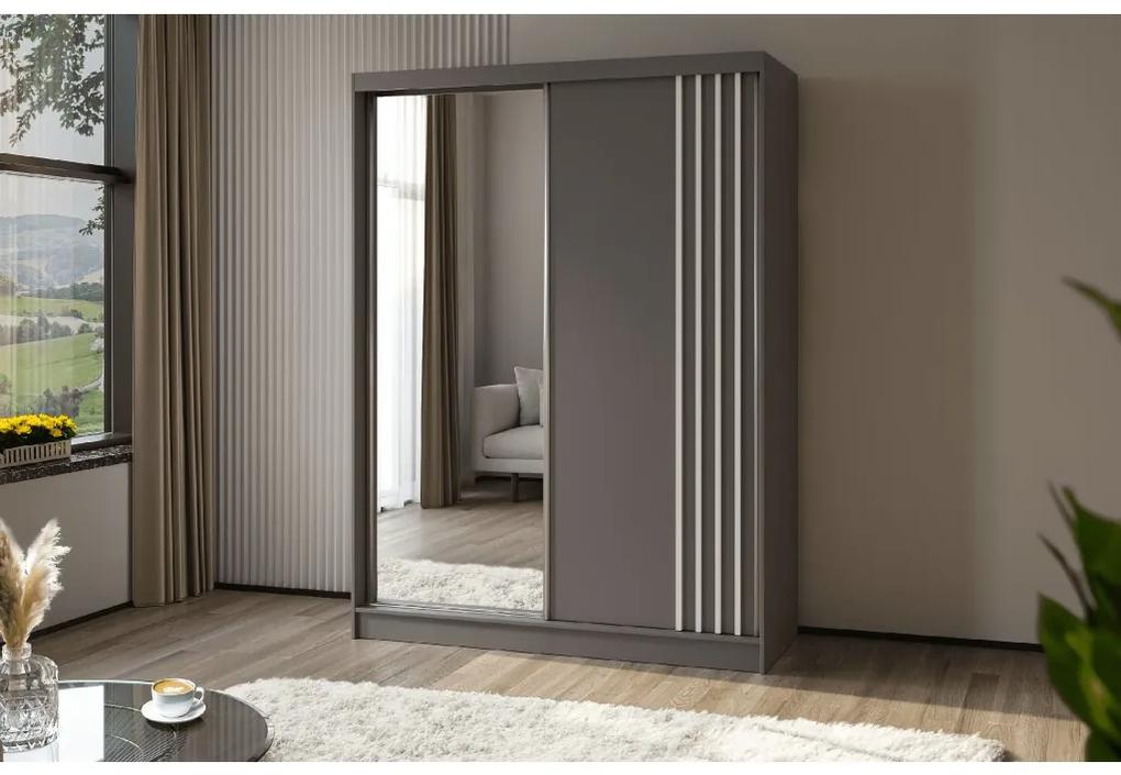 Zrcadlová skříň s lamelami Korina 160 cm Barva: Bílá / Bílá / Artisan