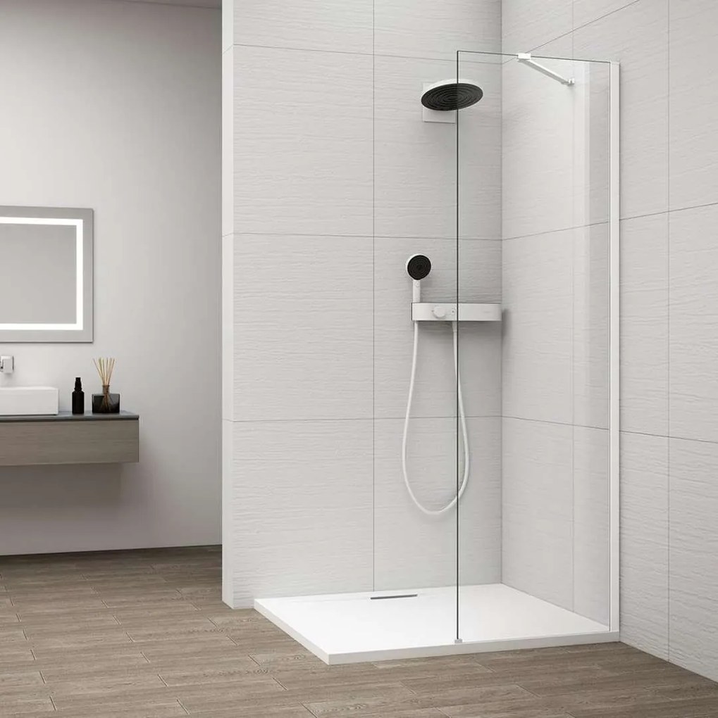 Polysan Esca - Sprchová stěna Walk-In 40x210 cm, Antidrop, sklo čiré/bílá ES1040-03