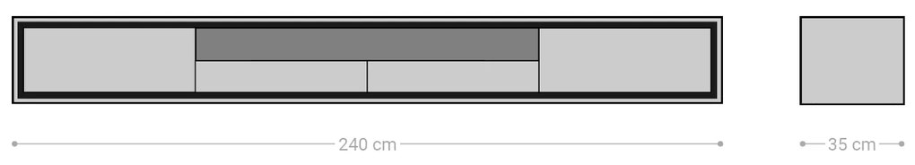 DELIFE TV stolek Stonegrace 240 cm akácie přírodní 2 dvířka 1 přihrádka 2 zásuvky kamenná dýha závěsný