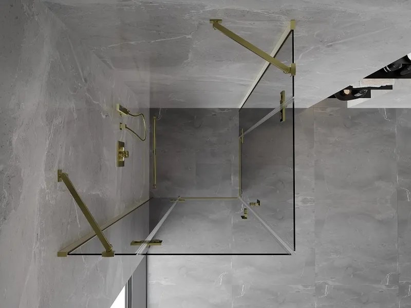 Mexen Mist-H Duo, 2-křídlý výklopný sprchový kout 105 x 105 cm, čiré sklo, zlatý lesklý profil, 8A5-105L-105P-50-00