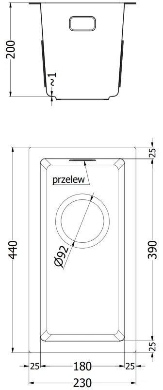 Mexen Trixo, 1-komorový nerezový dřez 230 x 440 mm, broušená ocel, vzor voština, 6411221000-01HC