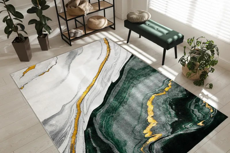 Dywany Łuszczów, Kusový koberec Emerald 1017 green and gold, 200x290, zelená, kancelář