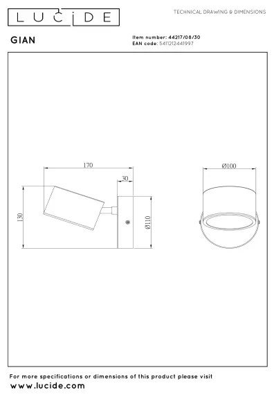 Lucide 44217/08/30 - LED Nástěnné bodové svítidlo GIAN LED/9W/230V černá