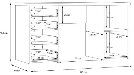 Psací stůl ARENO bílá/dub sonoma
