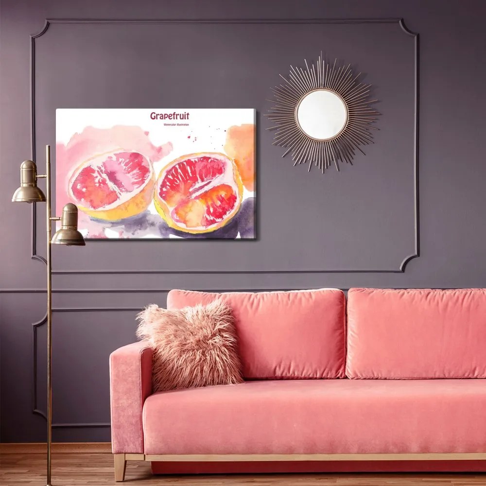 Obraz Grapefruit Malovaný Akvarelem Nedostatek Nedostatek Přírodní plátno 90x60