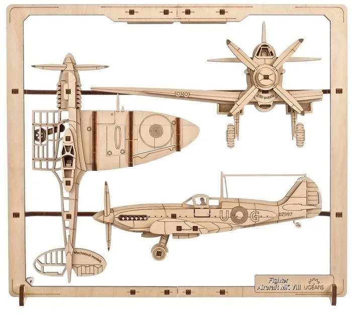 Ugears 2,5D dřevěné mechanické puzzle Stíhací letadlo