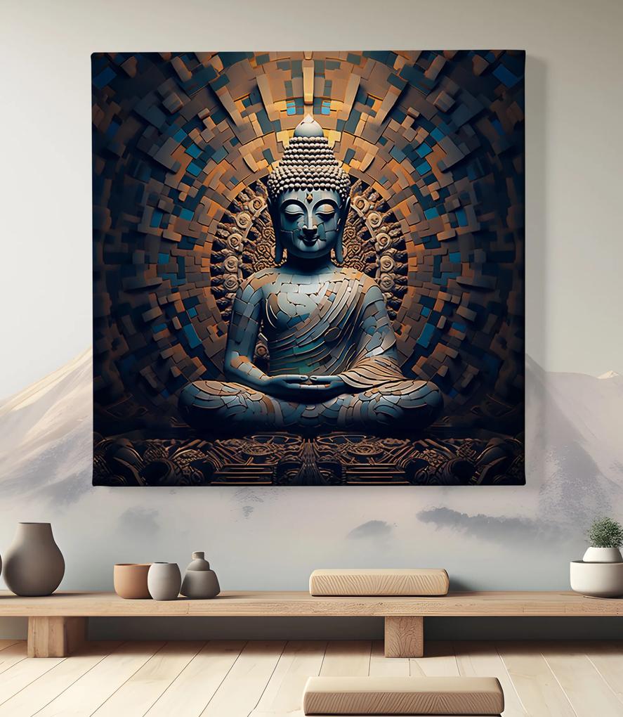 Obraz na plátně - Sedící buddha kostičková zeď FeelHappy.cz Velikost obrazu: 60 x 60 cm