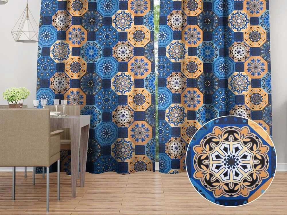 Biante Bavlněný závěs Sandra SA-448 Modro-oranžové marocké dlaždice 150x230 cm