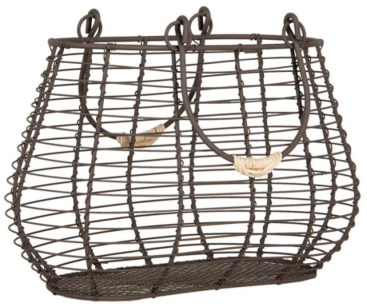 Drátěný košík s uchy omotanými béžovým motouzem – 25x16x17/28 cm