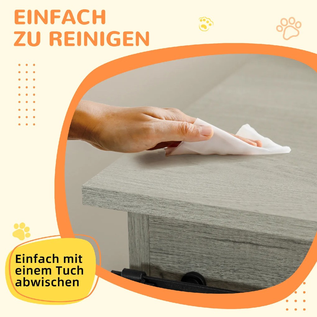 PawHut Psí Obojek s Možností Dvou Místností, Moderní Kovový Box pro Psy s 2 Dveřmi, Psí Dům pro Velké Psy do 30 kg, Psí Dům 120 x 60 x 88,5 cm Šedý