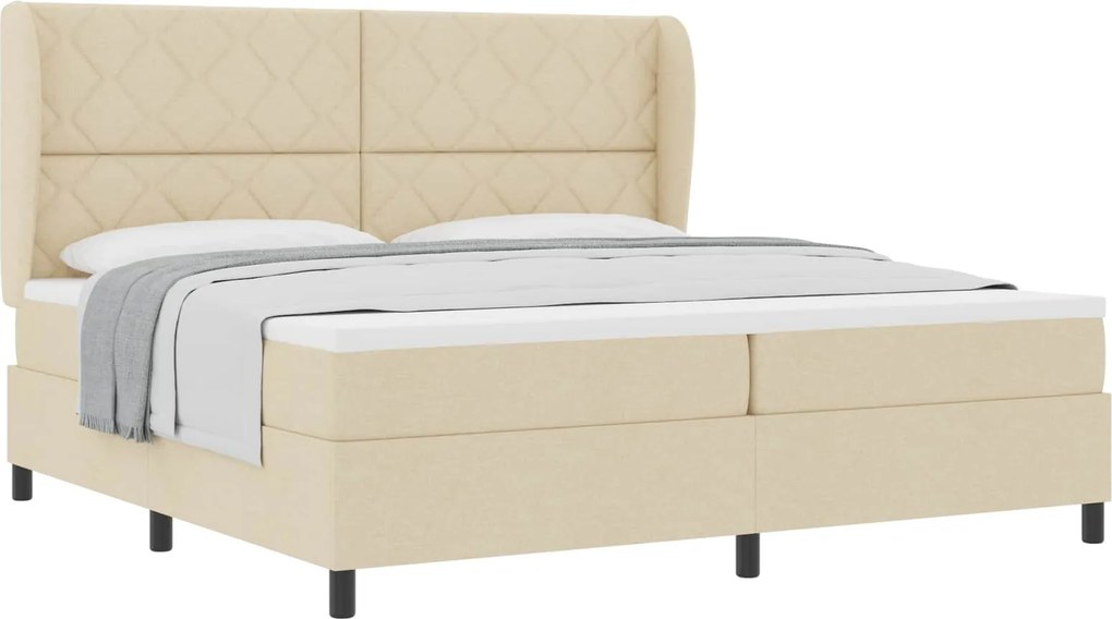 Postel s boxspringem s čelo Krémová 200 x 200 cm textil 3340653