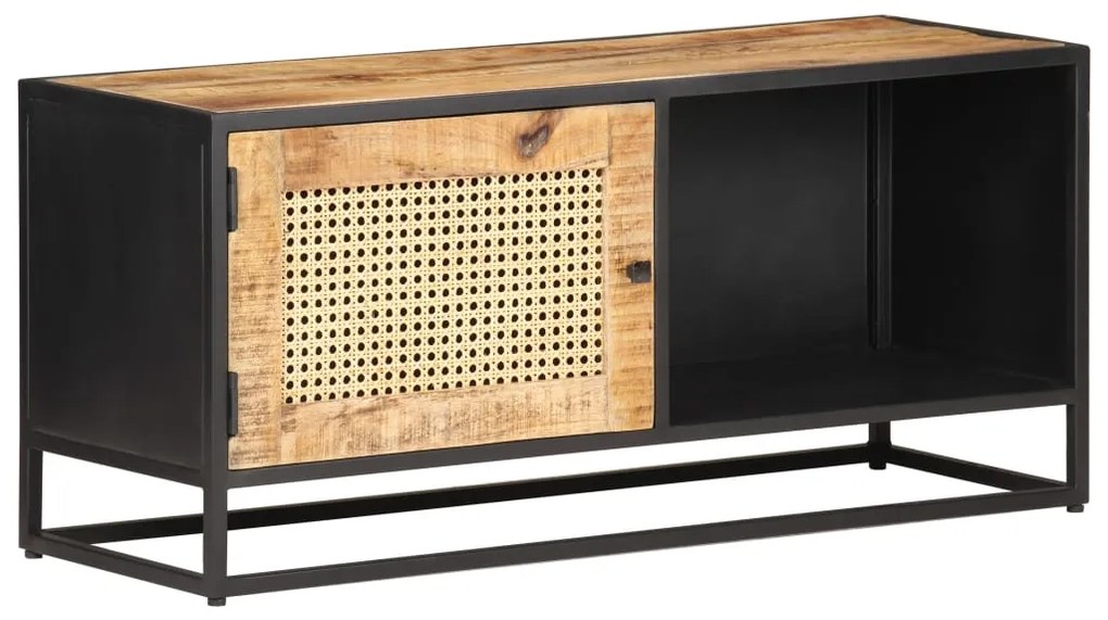 TV stolek 90x30x40 cm hrubý masivní mangovník a přírodní rákos 323144