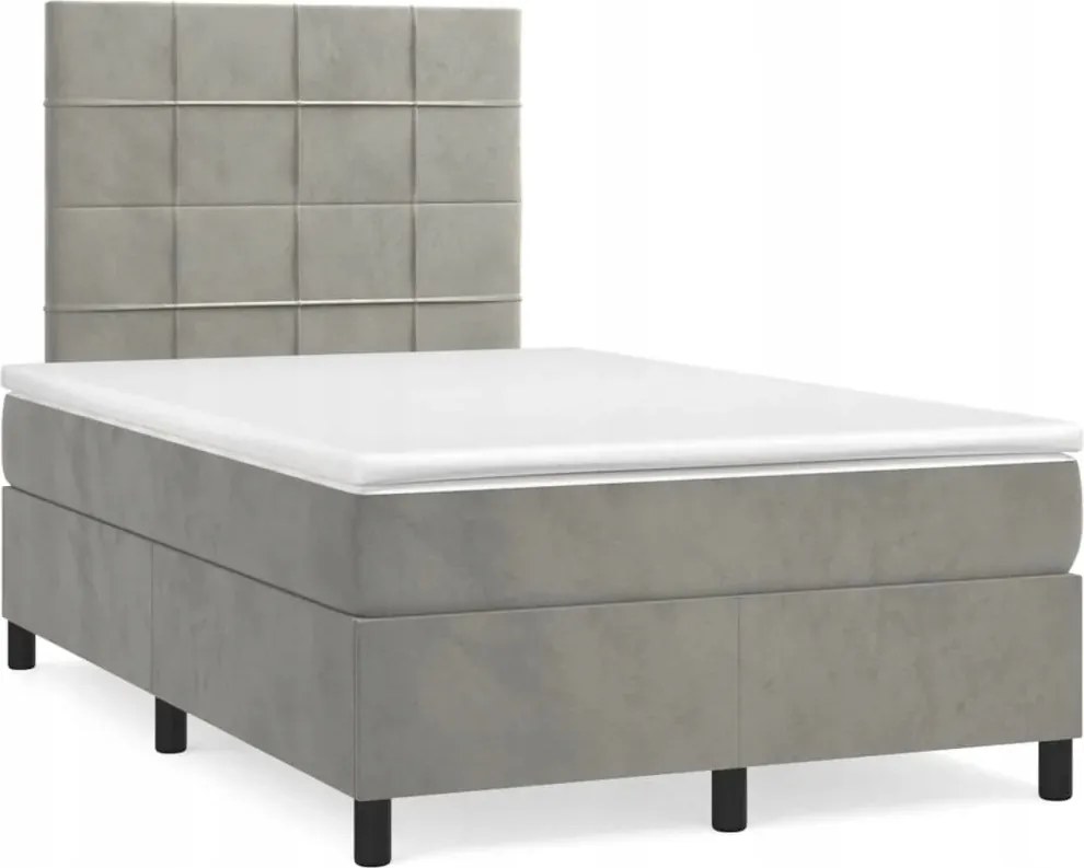 Box Spring Postel S Matrací Samet Světle Šedá Blok se čtverci 120 x 190 c