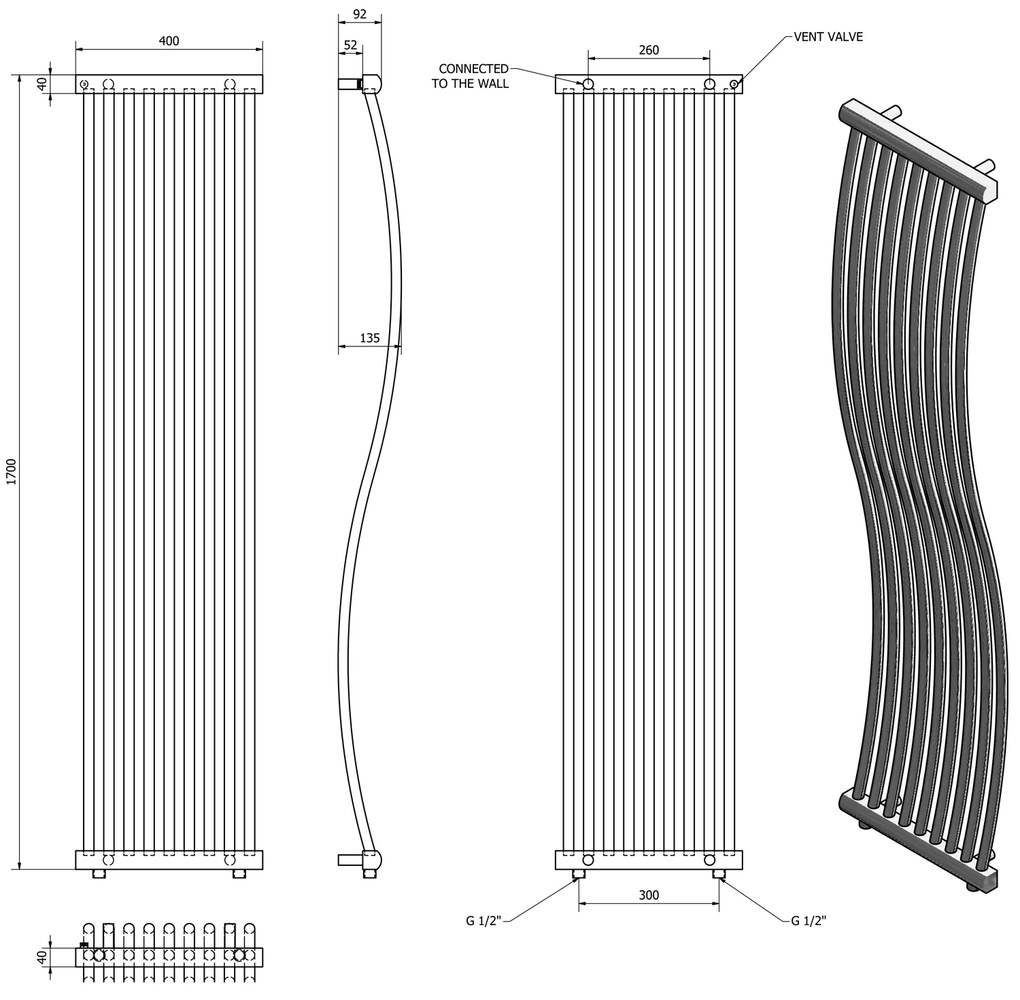 Sapho, ONDA topné těleso 400x1700mm, 425W, chrom, 1801-05