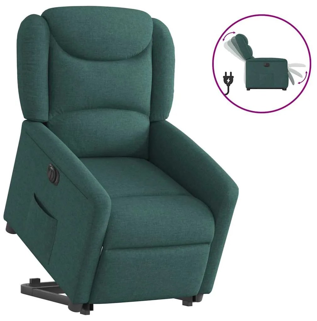 Elektrické zvedací polohovací křeslo tmavě zelené textil 3303220